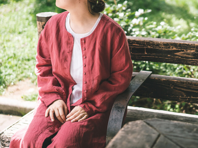 2048012 ウォッシュリネン 2way プルオーバーワンピース （レッド）Heavenly | iichi ハンドメイド・クラフト作品・手仕事品の通販