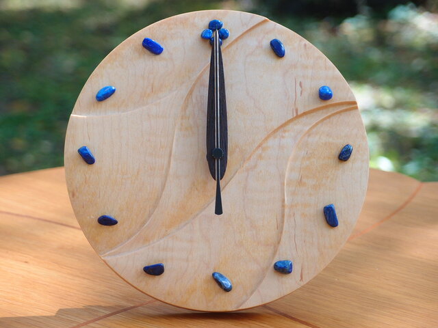 無垢の木の電波置き掛け時計 カエデ ラピスラズリ 0002 | iichi ハンドメイド・クラフト作品・手仕事品の通販