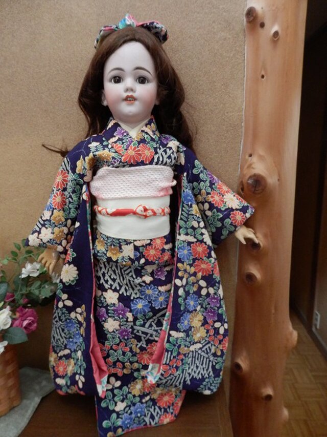 ビスクドール背丈が70cm位用 リバーシブル正絹の振袖セット（ピンク系・紺系） | iichi ハンドメイド・クラフト作品・手仕事品の通販