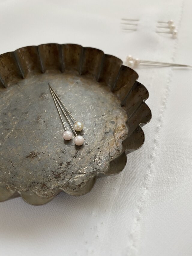 パールの待ち針 あこや真珠 01 Akoya White 4mm | iichi 日々の暮らしを心地よくするハンドメイドやアンティークのマーケットプレイス