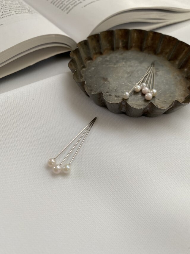 パールの待ち針 あこや真珠 01 Akoya White 4mm | iichi 日々の暮らしを心地よくするハンドメイドやアンティークのマーケットプレイス