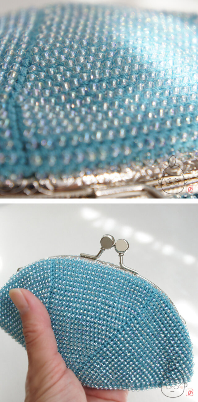 ばあば作☆シードビーズのさらに大きめがま口（bluesky・1315） | iichi ハンドメイド・クラフト作品・手仕事品の通販