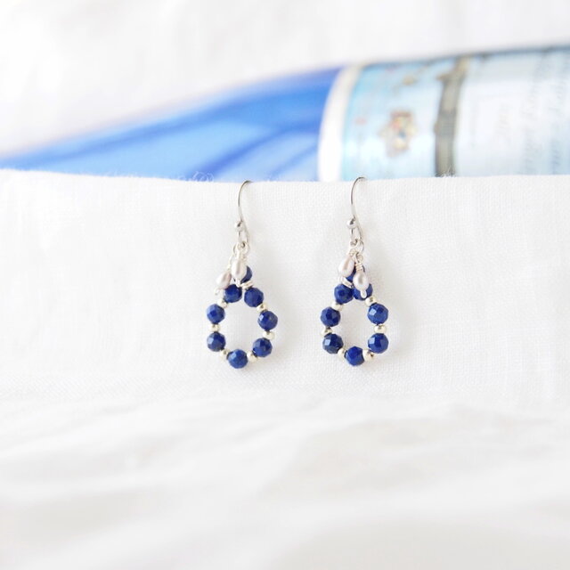 Blue Drop Circle Pierce（ラピスラズリ×淡水パール） | iichi ハンドメイド・クラフト作品・手仕事品の通販
