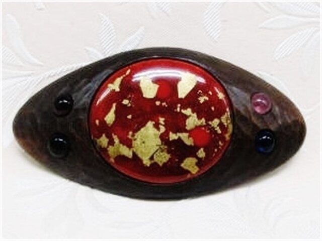 金箔と赤色透明釉（七宝・木彫バレッタ）・IB-1123-3 | 手作り太陽 | ハンドメイド通販 iichi（いいち）
