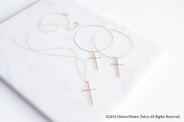 【14KGF】Long Necklace,Matt Gold Skinny Cross | iichi ハンドメイド・クラフト作品・手仕事品の通販