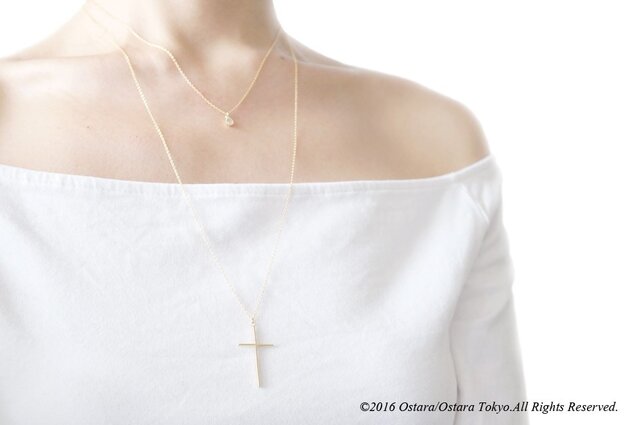【14KGF】Long Necklace,Matt Gold Skinny Cross | iichi ハンドメイド・クラフト作品・手仕事品の通販