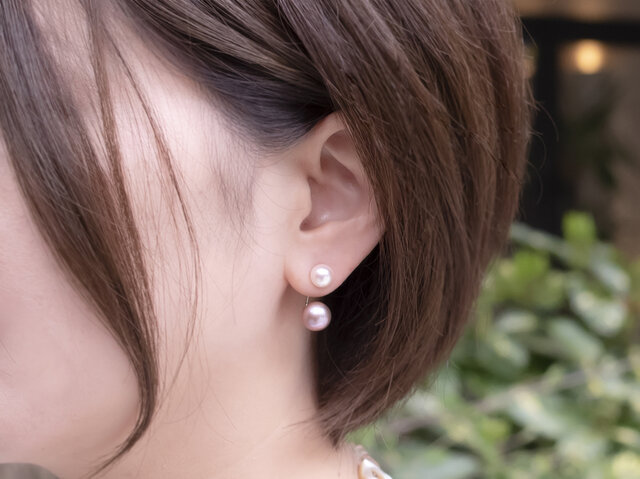 2Way pearl pierce PinkBeige / K18WG | iichi ハンドメイド・クラフト作品・手仕事品の通販
