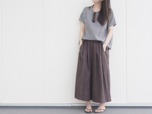 リネン半袖ギンガムチェックトップス No.153 | iichi 日々の暮らしを心地よくするハンドメイドやアンティークのマーケットプレイス
