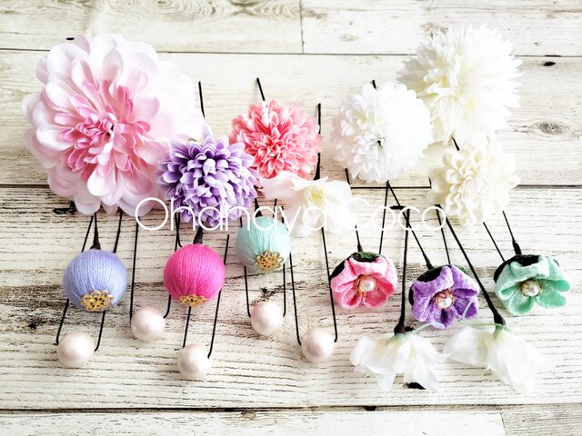 甘花 パステルカラーの髪飾り20点Set No788 | iichi ハンドメイド・クラフト作品・手仕事品の通販