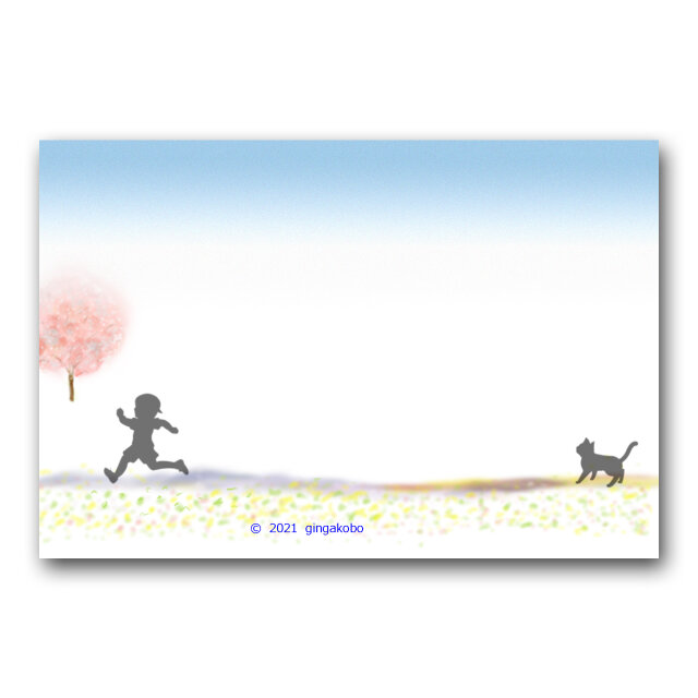 「あの頃の視座」子供 猫 ほっこり癒しのイラストポストカード2枚組 No.1325 | iichi ハンドメイド・クラフト作品・手仕事品の通販