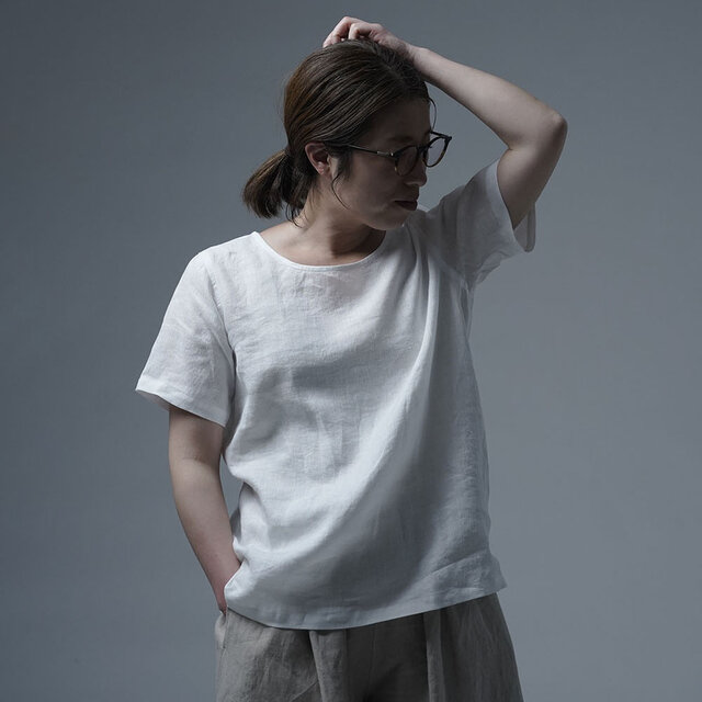 【LLサイズ】【wafu】ふわっと 軽くやさしい 雅亜麻 Linen Top リネンTシャツ /白色 p015a-wht1-LL | iichi ハンドメイド・クラフト作品・手仕事品の通販