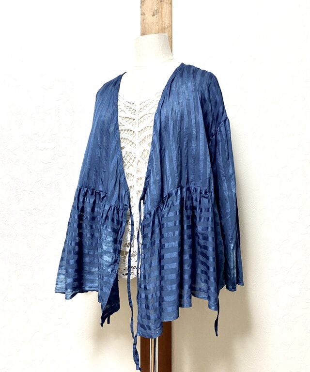 天然藍染めコットンストライプ カシュクール | iichi ハンドメイド・クラフト作品・手仕事品の通販