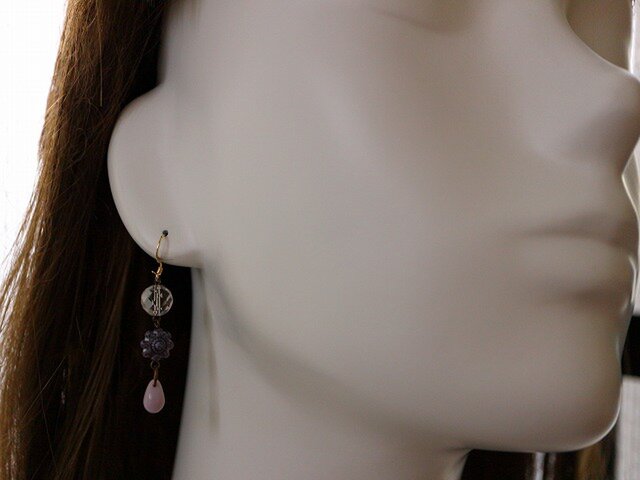 ヴィンテージフラワー＊ライラック＊イヤリング＊no.528 | iichi ハンドメイド・クラフト作品・手仕事品の通販