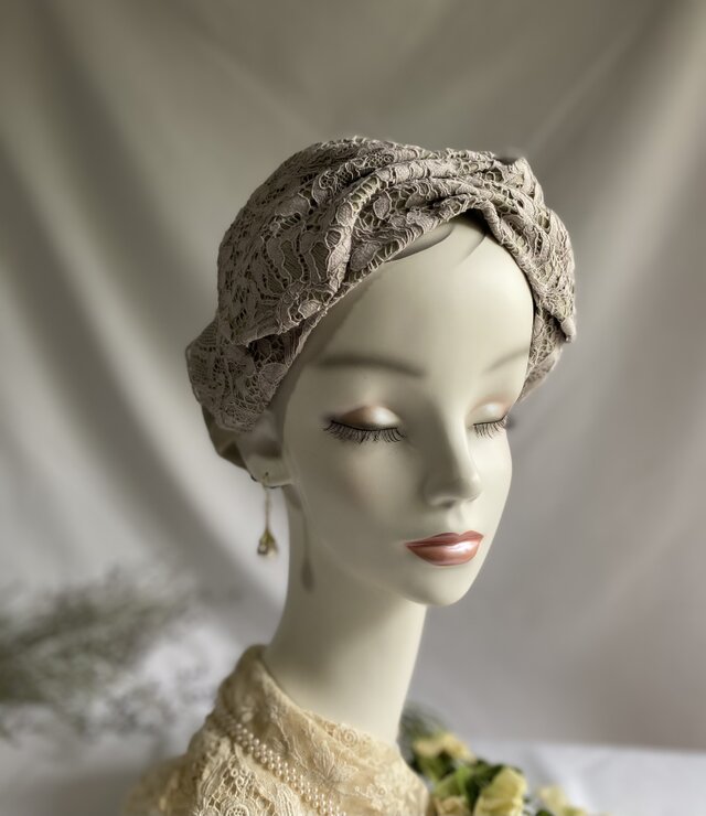 豪華なレースが素敵なリボン風大人ターバン capellaオリジナル | iichi ハンドメイド・クラフト作品・手仕事品の通販