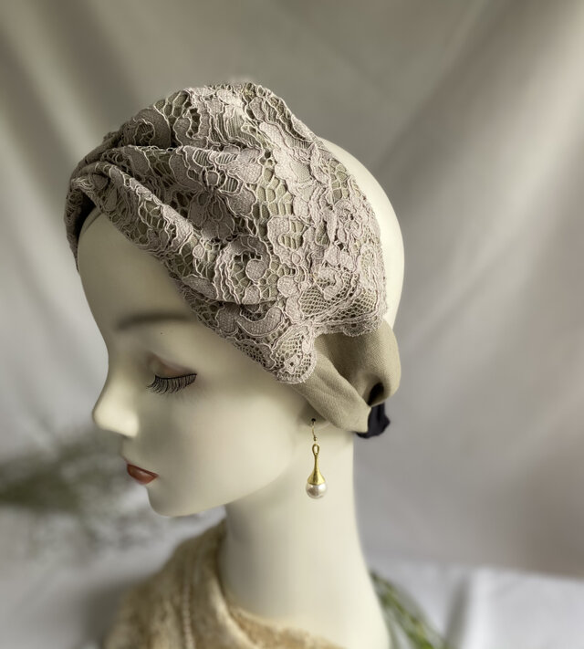 豪華なレースが素敵なリボン風大人ターバン capellaオリジナル | iichi ハンドメイド・クラフト作品・手仕事品の通販