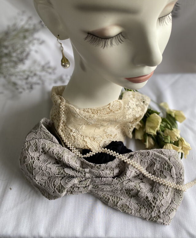 豪華なレースが素敵なリボン風大人ターバン capellaオリジナル | iichi ハンドメイド・クラフト作品・手仕事品の通販