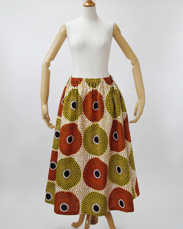 アフリカ布のふんわりギャザースカート｜ロングスカート / マキシ丈 | iichi ハンドメイド・クラフト作品・手仕事品の通販