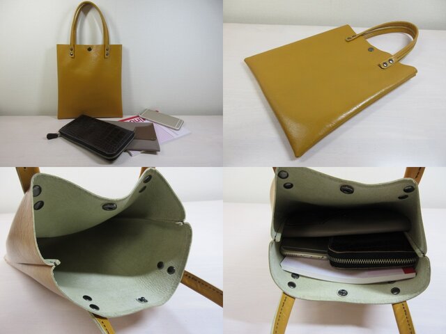 《牛革》ちょい持ちミニトート♪オレンジブラウン・ワンレザー仕上げ・0262 | iichi ハンドメイド・クラフト作品・手仕事品の通販