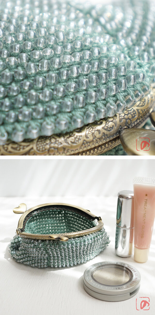 ばあば作☆☆総ガラスビーズのがま口（moss・1471） | iichi ハンドメイド・クラフト作品・手仕事品の通販