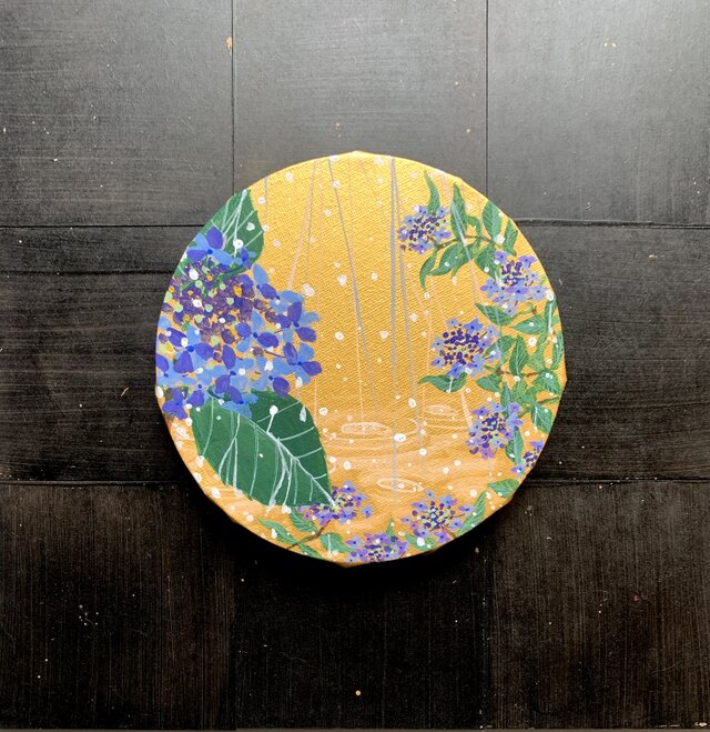 梅雨に紫陽花 心で旅する花の世界 アート原画 直径15cm | iichi ハンドメイド・クラフト作品・手仕事品の通販