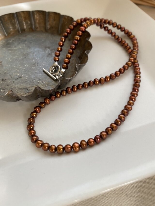 Silver925 Pearls Necklaces:Metallic Chocolat Brown | iichi ハンドメイド・クラフト作品・手仕事品の通販