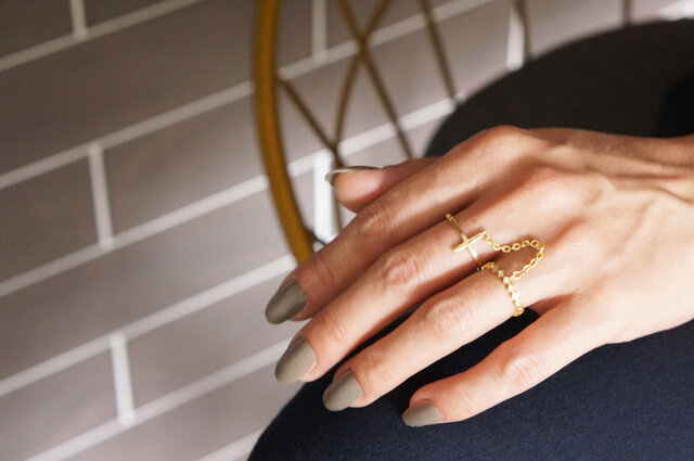 【Sterling silver 925 】CZ & Cross Adjustable Double ChainRing | iichi ハンドメイド・クラフト作品・手仕事品の通販