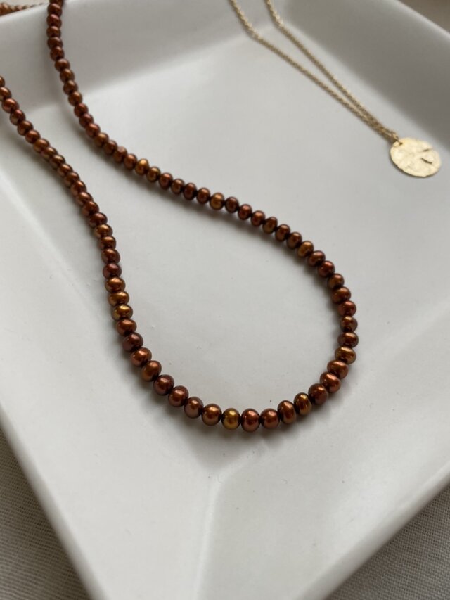 14kgf Pearls Necklaces:Metallic Chocolat Brown | iichi ハンドメイド・クラフト作品・手仕事品の通販