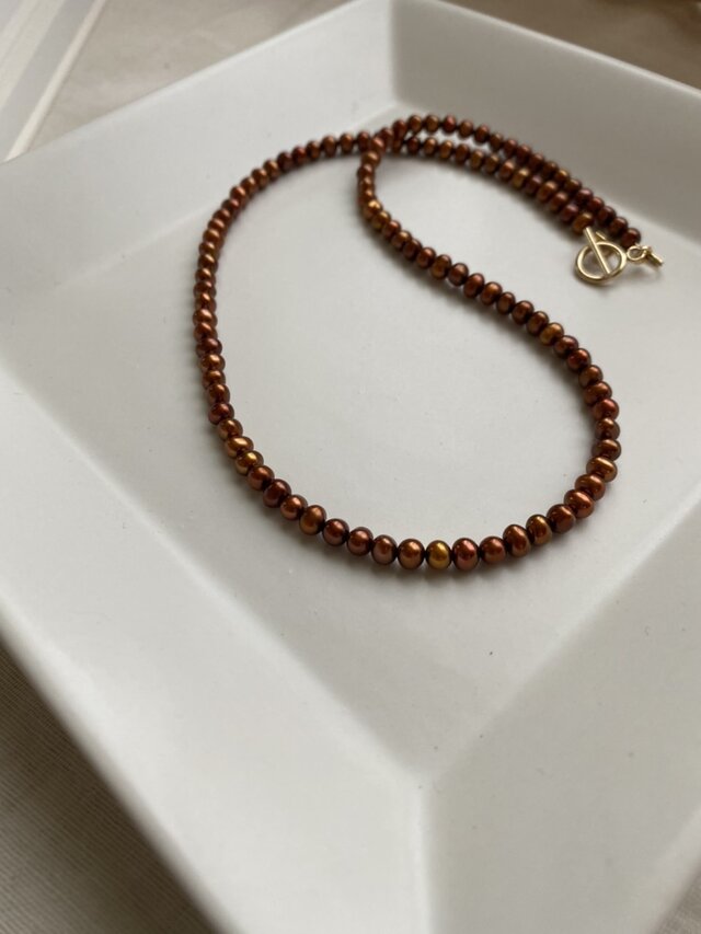 14kgf Pearls Necklaces:Metallic Chocolat Brown | iichi ハンドメイド・クラフト作品・手仕事品の通販