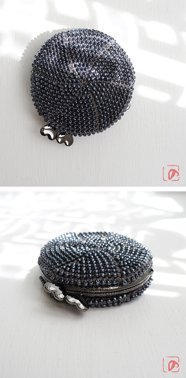 ばあば作 ♡ ガラスビーズのまんまるがま口（metallo nero・1518） | iichi ハンドメイド・クラフト作品・手仕事品の通販