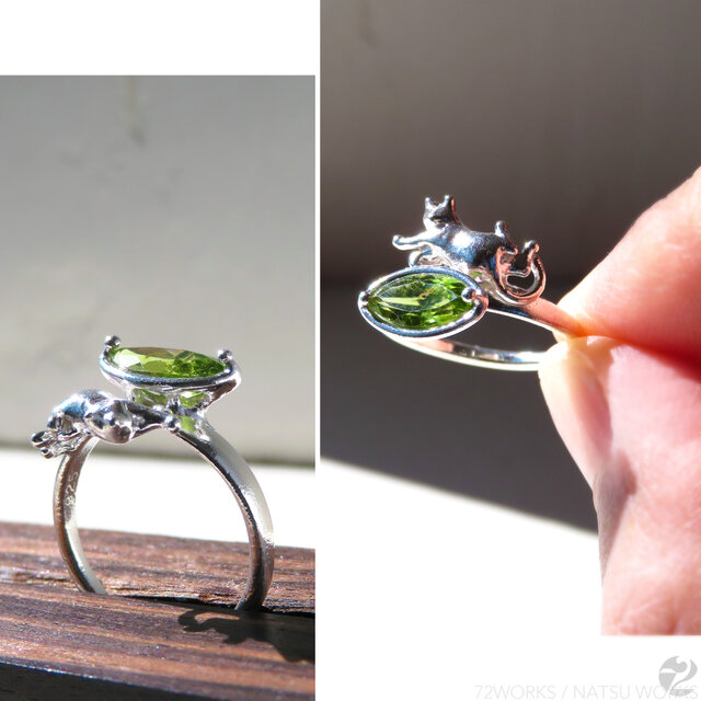 ペリドットと猫 リング ＊ Peridot & Cat Ring | iichi ハンドメイド・クラフト作品・手仕事品の通販
