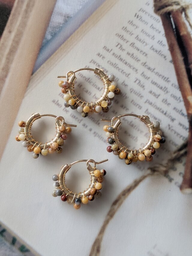 14kgf crazy-race agate hoop 【agate】ピアスorイヤリング（SV925可） | iichi ハンドメイド・クラフト作品・手仕事品の通販