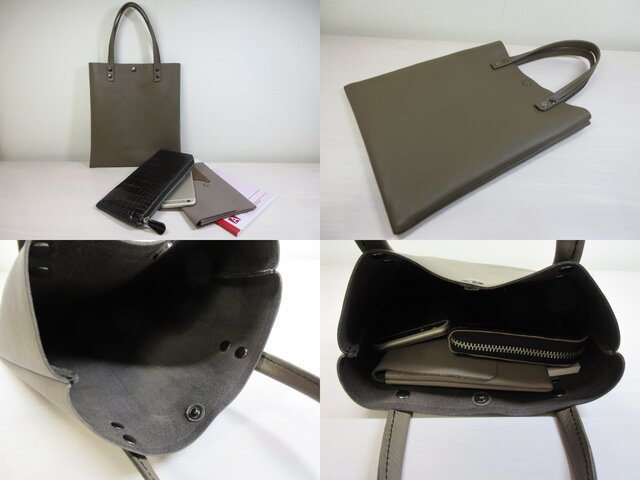 《牛革》ちょい持ちミニトート♪グレージュ・ソフトシュリンク・ワンレザー仕上げ・0293 | iichi ハンドメイド・クラフト作品・手仕事品の通販