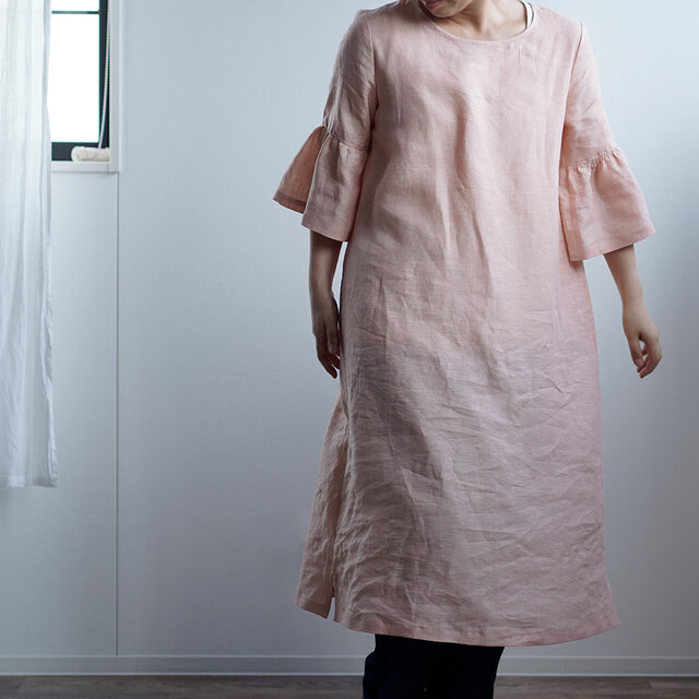 【wafu】お試し品!リネン100％ フレア袖 ワンピース Aライン #training/サーモンピンク a001d-smp1 | iichi ...
