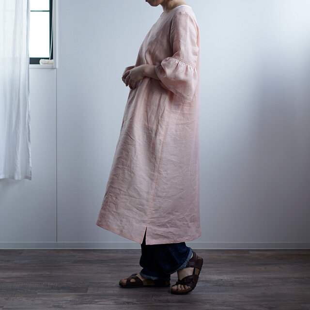 【wafu】お試し品!リネン100％ フレア袖 ワンピース Aライン #training/サーモンピンク a001d-smp1 | iichi ...