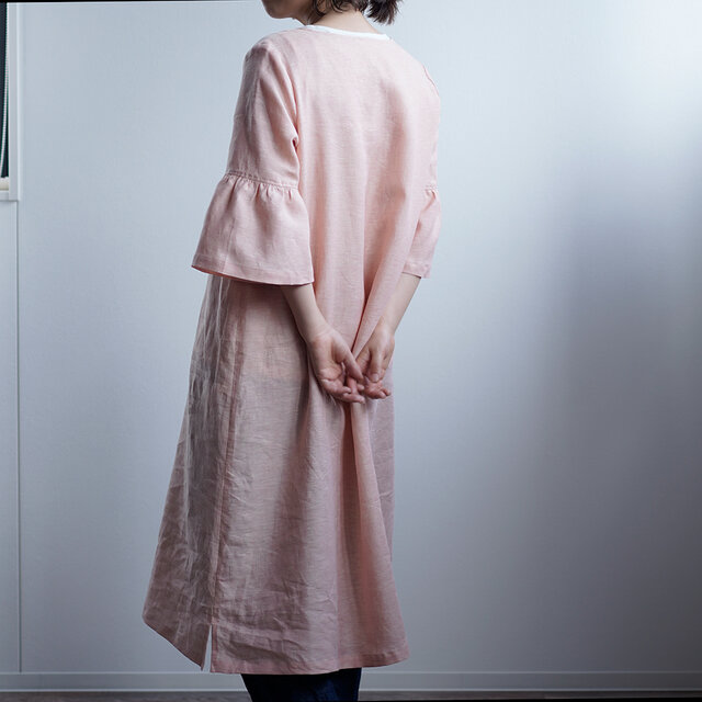 【wafu】お試し品!リネン100％ フレア袖 ワンピース Aライン #training/サーモンピンク a001d-smp1 | iichi ...