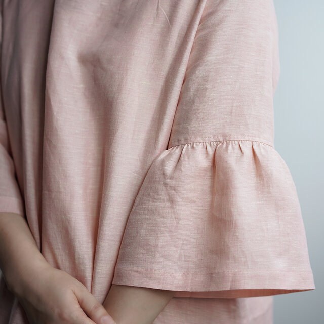 【wafu】お試し品!リネン100％ フレア袖 ワンピース Aライン #training/サーモンピンク a001d-smp1 | iichi ...
