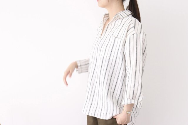 リネンスキッパーシャツ ストライプ No.192 | iichi ハンドメイド・クラフト作品・手仕事品の通販