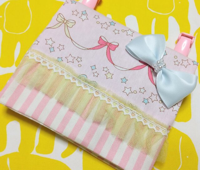 送料込み ハンドメイド移動ポケット リボンガーランド ピンク＆イエローフリル 【リボンの色は3色あり オーダー可能♪】 | iichi ...