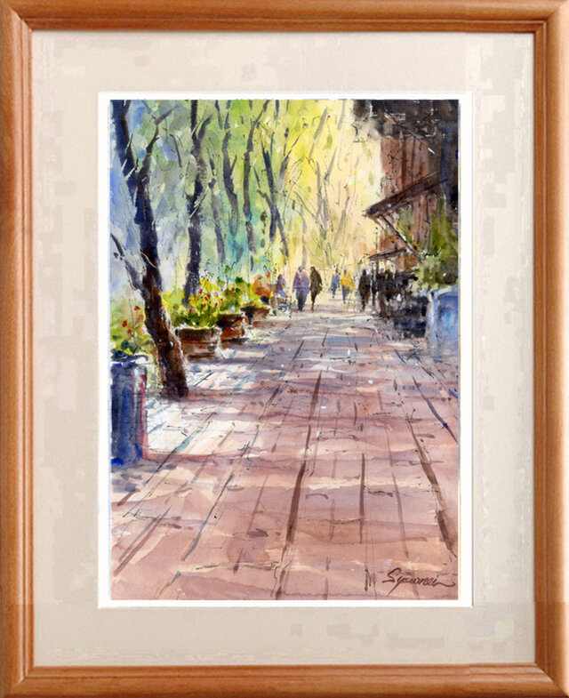 水彩画原画 木陰の歩道 ＃475 | iichi ハンドメイド・クラフト作品・手仕事品の通販
