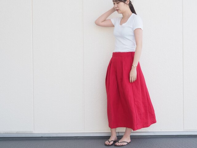 赤いリネンのスカート No.119 | iichi ハンドメイド・クラフト作品・手仕事品の通販