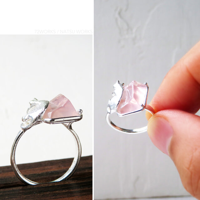 ローズクォーツと猫 リング ＊ Rose Quartz & Cat Ring | iichi ハンドメイド・クラフト作品・手仕事品の通販