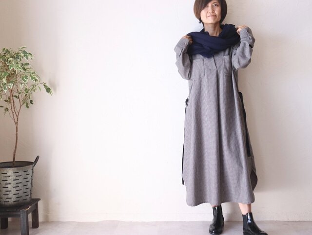 千鳥柄のゆったりワンピース No.196 | iichi 日々の暮らしを心地よくするハンドメイドやアンティークのマーケットプレイス