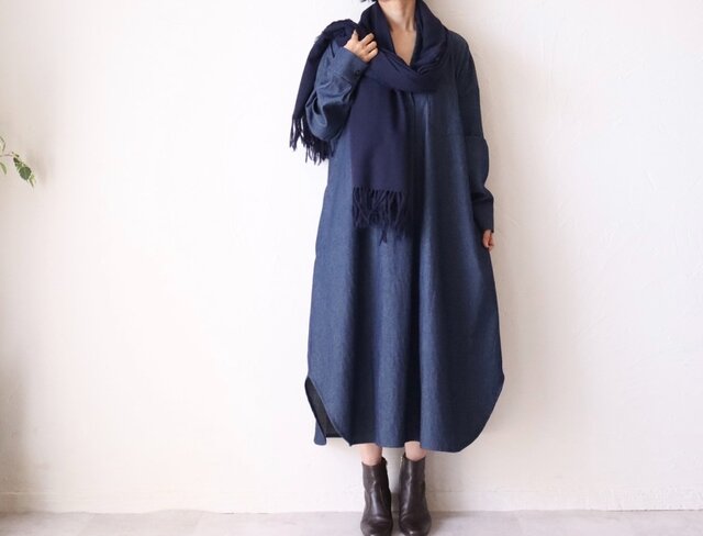 デニムのゆったりワンピース No.197 | iichi 日々の暮らしを心地よくするハンドメイドやアンティークのマーケットプレイス
