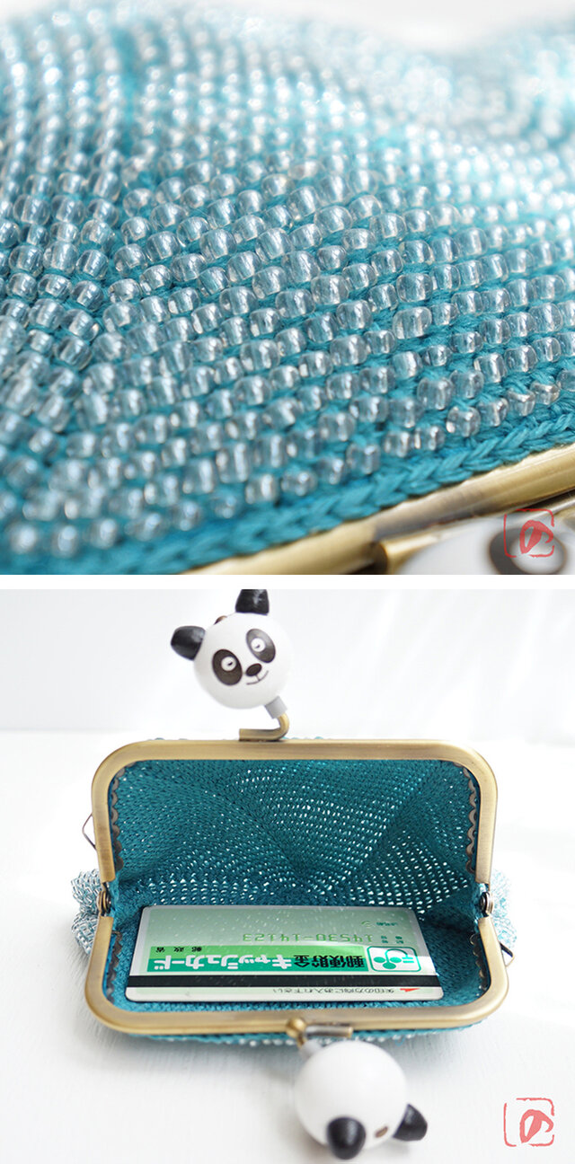 ばあば作 ♬ 仲良しパンダのビーズがま口（みずいろ・1528） | iichi 日々の暮らしを心地よくするハンドメイドやアンティークのマーケットプレイス