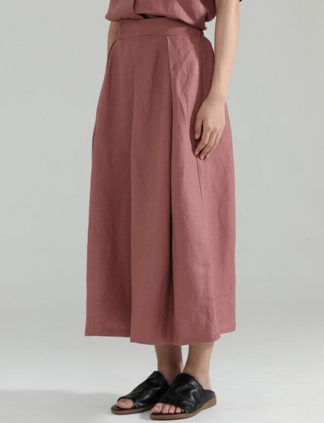 ふわり、ひらり、美しいドレープを描く美形スカート コットンリネン ロングスカート くすんだローズ色 210807-3 | iichi ハンドメイド・クラフト作品・手仕事品の通販