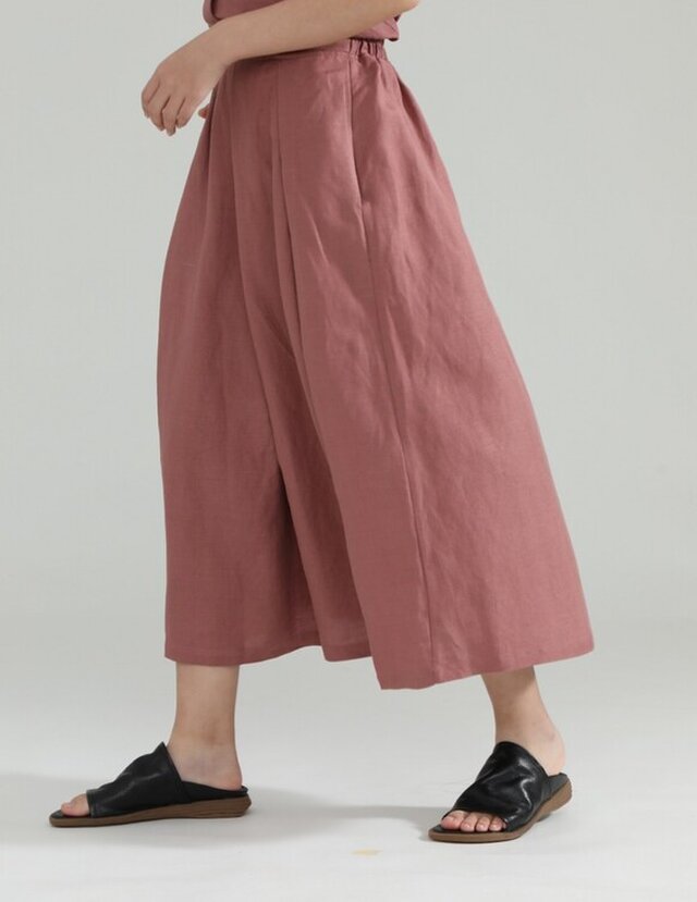 ふわり、ひらり、美しいドレープを描く美形スカート コットンリネン ロングスカート くすんだローズ色 210807-3 | iichi ハンドメイド・クラフト作品・手仕事品の通販