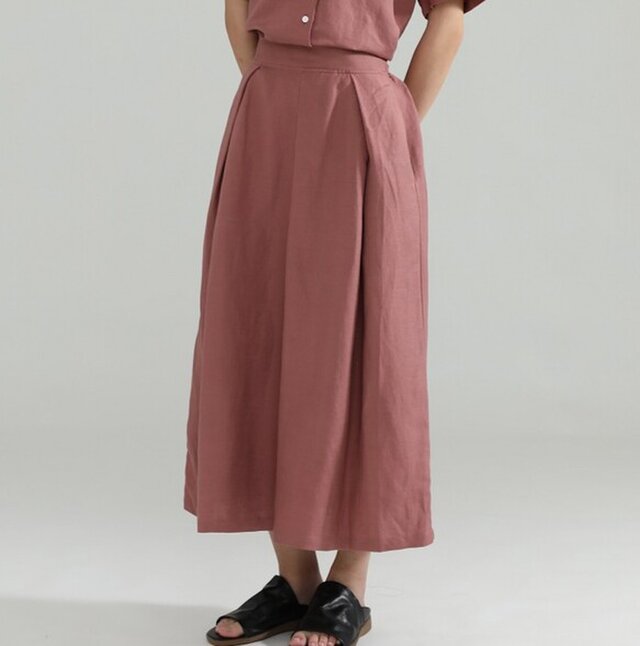 ふわり、ひらり、美しいドレープを描く美形スカート コットンリネン ロングスカート くすんだローズ色 210807-3 | iichi ハンドメイド・クラフト作品・手仕事品の通販