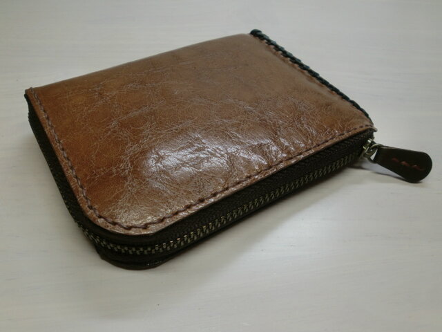 牛革・ブラウン・型押しオーストリッチ・L字ファスナー・コインケース・0424 | iichi ハンドメイド・クラフト作品・手仕事品の通販