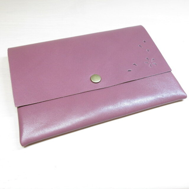 A6対応「HANABIRA」シリーズ・ダークパープル・牛革・一枚革のレザーケース・カードポケット付き・055 | iichi ハンドメイド・クラフト作品・手仕事品の通販