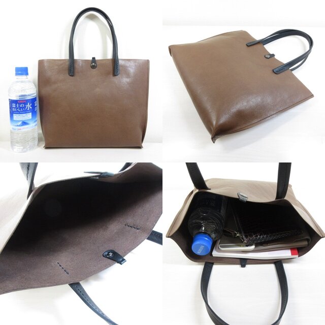 《牛革》一枚革のフラットミニトート・ダークブラウン・タンニンレザー・0173 | iichi ハンドメイド・クラフト作品・手仕事品の通販